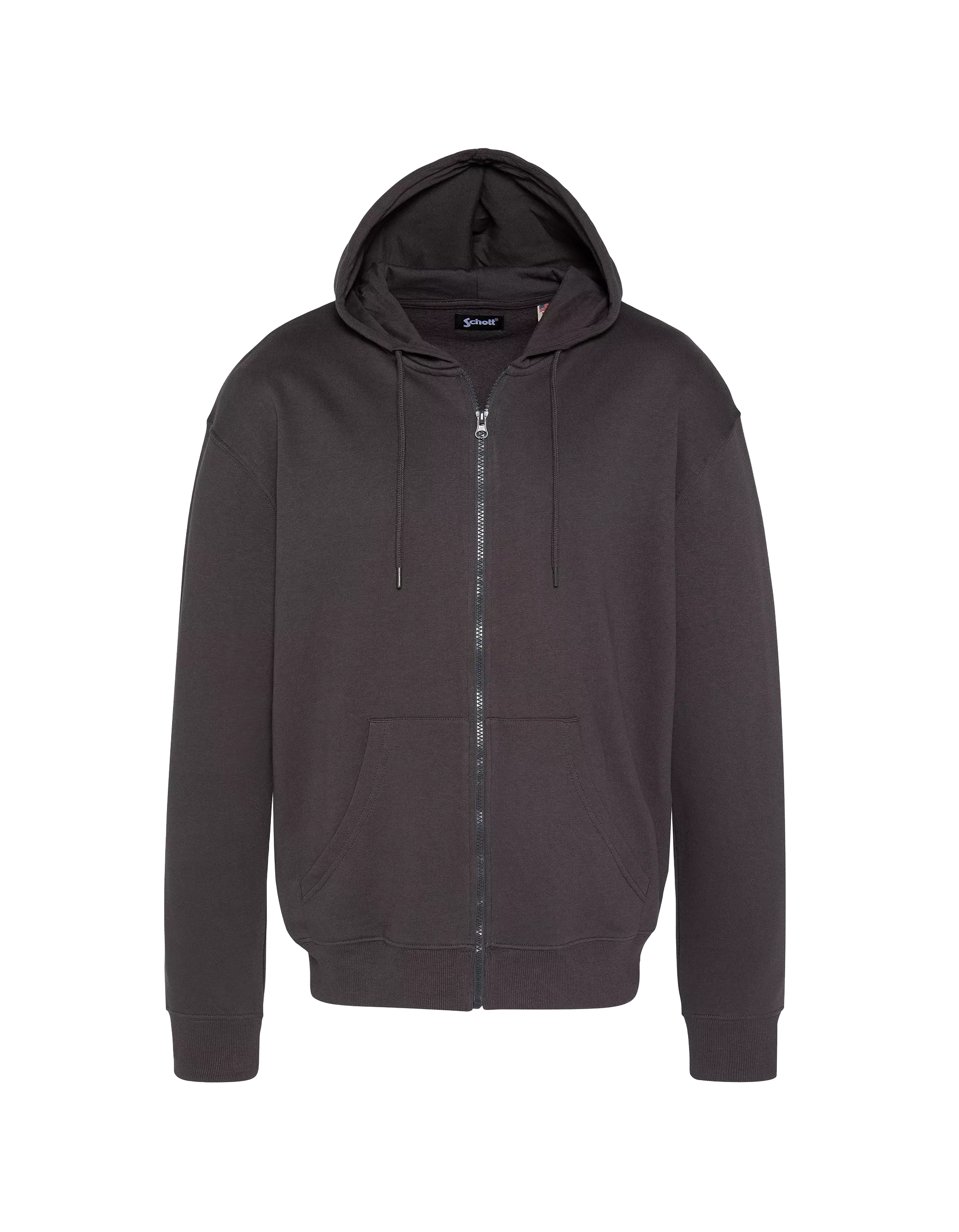 Sweat à Capuche Zippé Schott Badge Homme - Anthracite | Label Stock
